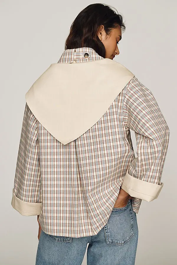 DAMSON MADDER Jerry Cotton Reversible Crop Trench Coat Jacket