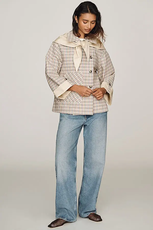 DAMSON MADDER Jerry Cotton Reversible Crop Trench Coat Jacket