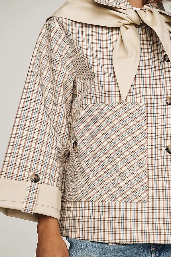DAMSON MADDER Jerry Cotton Reversible Crop Trench Coat Jacket
