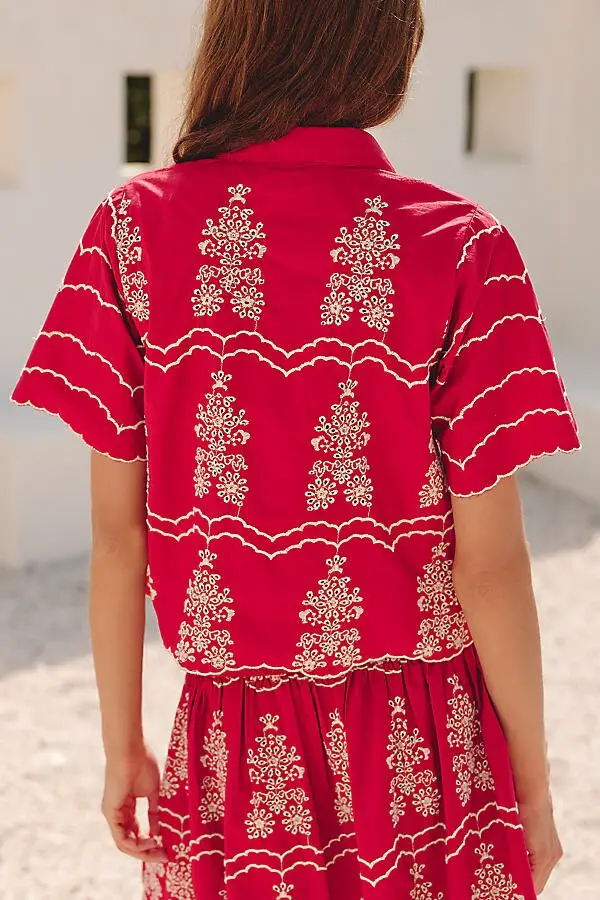SNDYS. Clifton Embroidered Shirt Top - Red