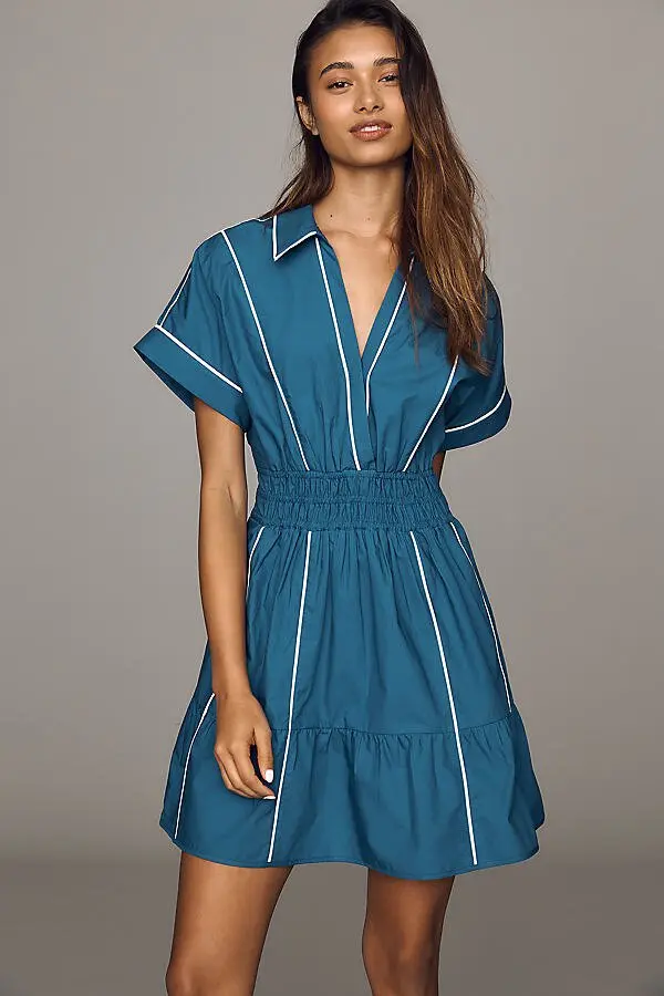 THE SOMERSET COLLECTION BY ANTHROPOLOGIE Somerset Mini Shirt Dress - Moroccan Blue
