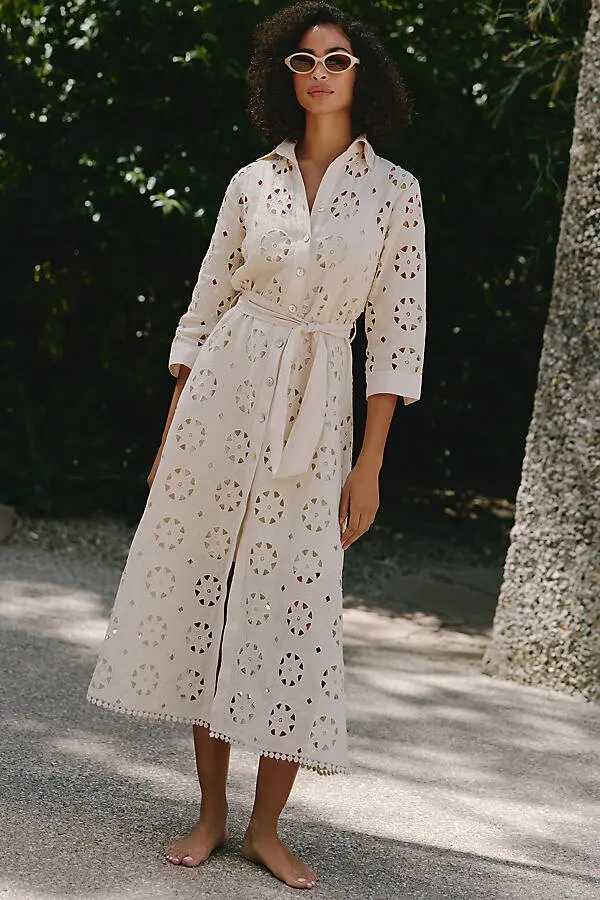 SNDYS. Laurel Linen Dress With Tie Waist - Ivory