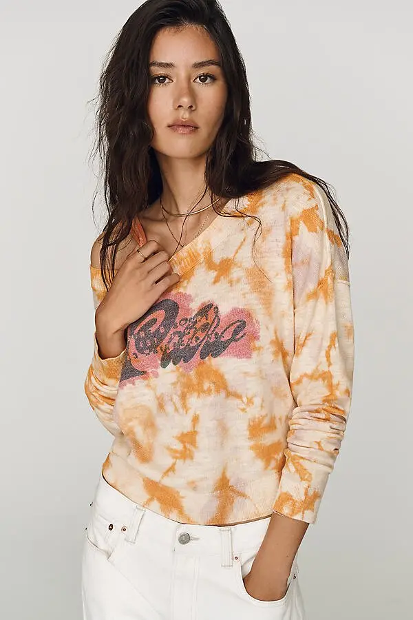 PILCRO Bleached Graphic Crewneck Sweatshirt - Yellow Pattern