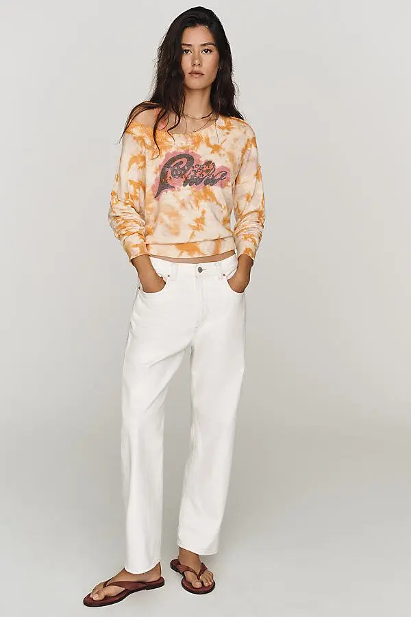 PILCRO Bleached Graphic Crewneck Sweatshirt