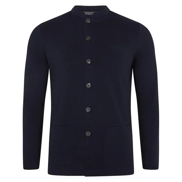 PAUL JAMES KNITWEAR Merino Wool Nehru Jacket - Blue