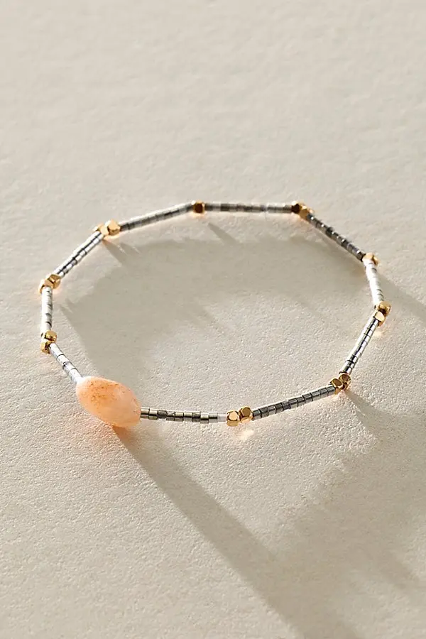 Free People Semiprecious Stone Beaded Bracelet - Blush/silver