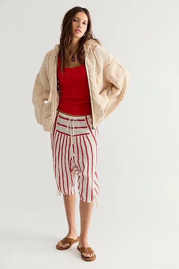 FOUND Zip-up Cable Knit Hoodie - Cream