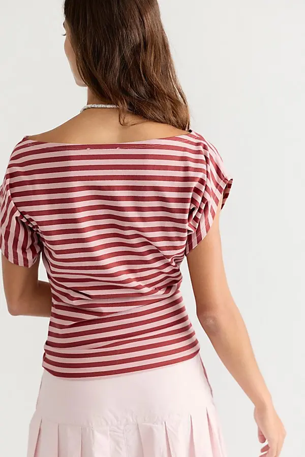 GEEL Fletcher Striped Top - Cherry/blush