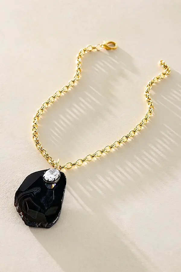 ALV Agate & Crystal Necklace - Black Agate/crystal