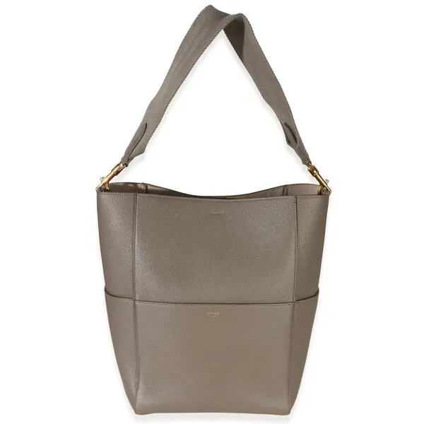 Celine Taupe Soft Grained Calfskin Sangle Bucket Bag - Gray