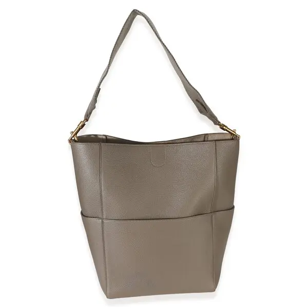 Celine Taupe Soft Grained Calfskin Sangle Bucket Bag - Gray