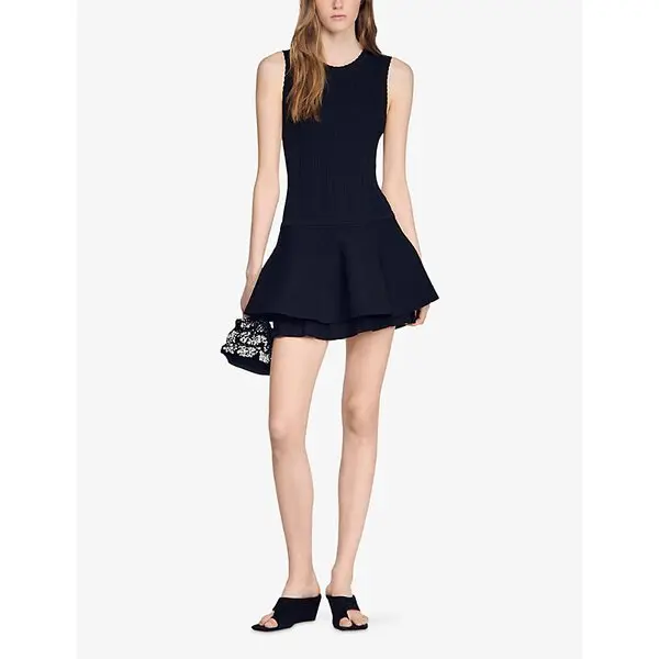 Sandro Sleeveless Ruffled Hem Mini Dress