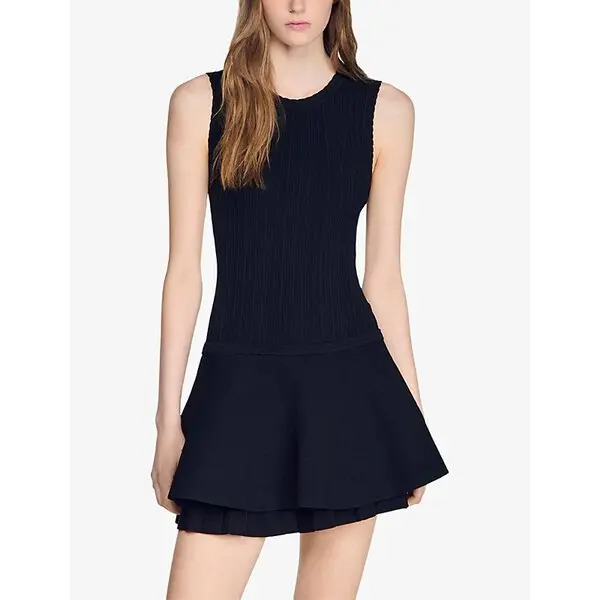 Sandro Sleeveless Ruffled Hem Mini Dress