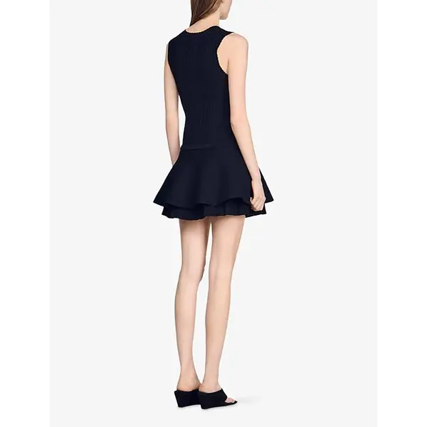Sandro Sleeveless Ruffled Hem Mini Dress