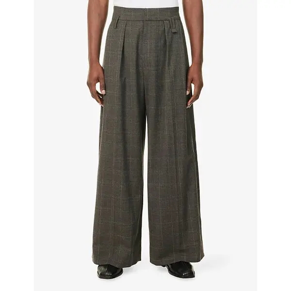 Simone Rocha Wide-leg Wool-blend Check Trousers