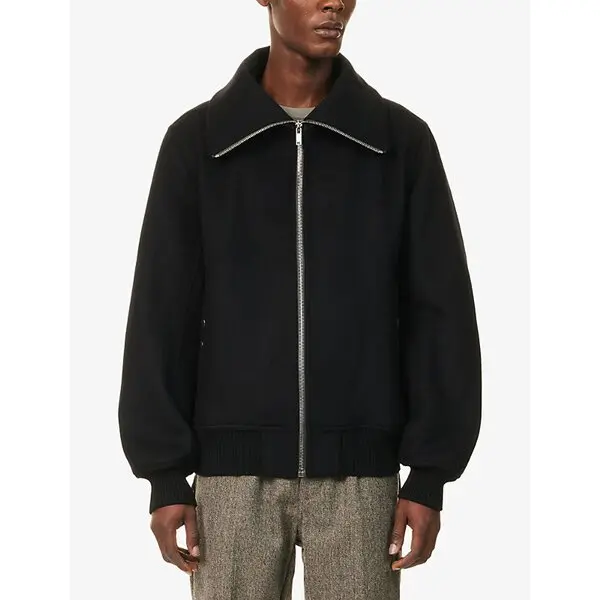 Rick Owens Dracuflight High-neck Wool Bomber Jacket - Black