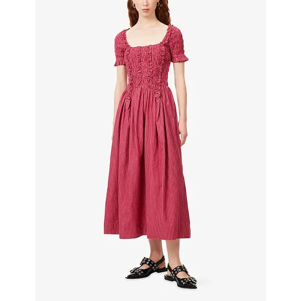 DAMSON MADDER Cotton Ruffled Midi Dress - Berry