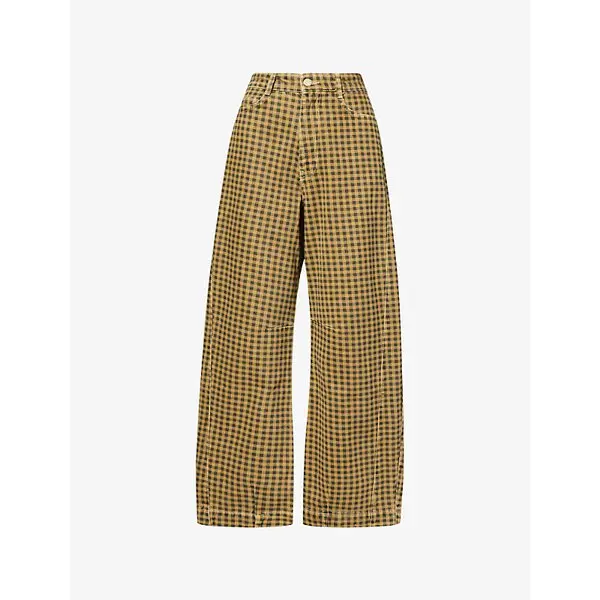 DAMSON MADDER Barrel-leg Checked Denim Jeans