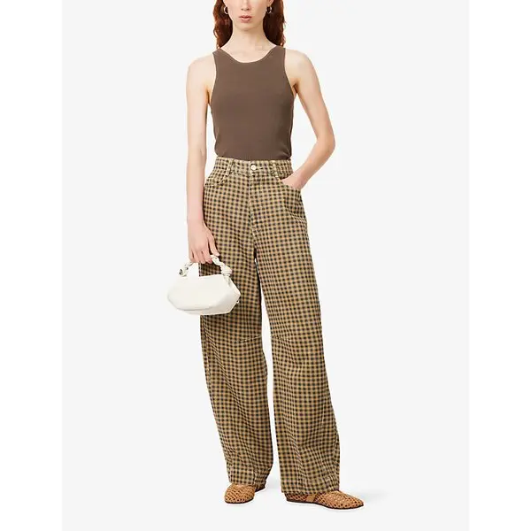 DAMSON MADDER Barrel-leg Checked Denim Jeans