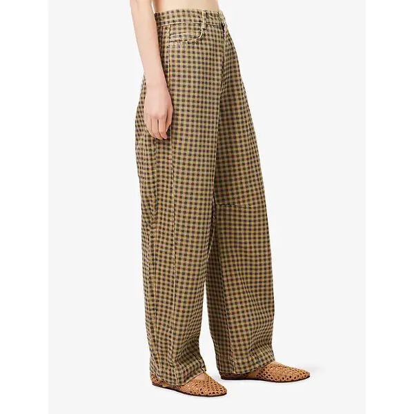 DAMSON MADDER Barrel-leg Checked Denim Jeans