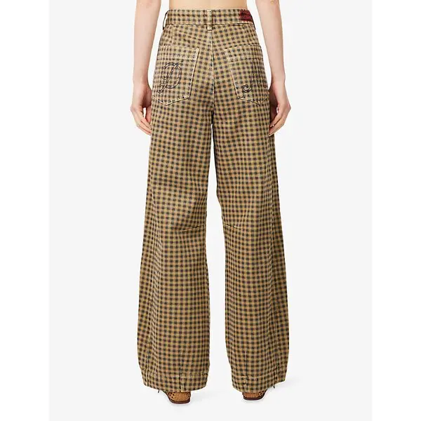 DAMSON MADDER Barrel-leg Checked Denim Jeans