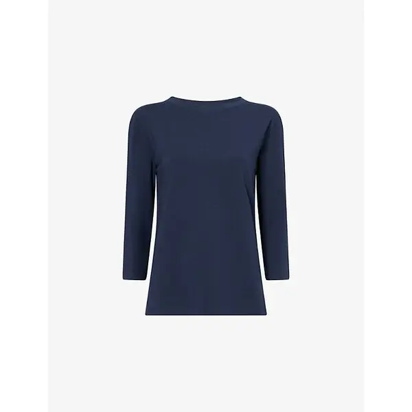 Max Mara Round Neck 3/4 Sleeve Top - Navy