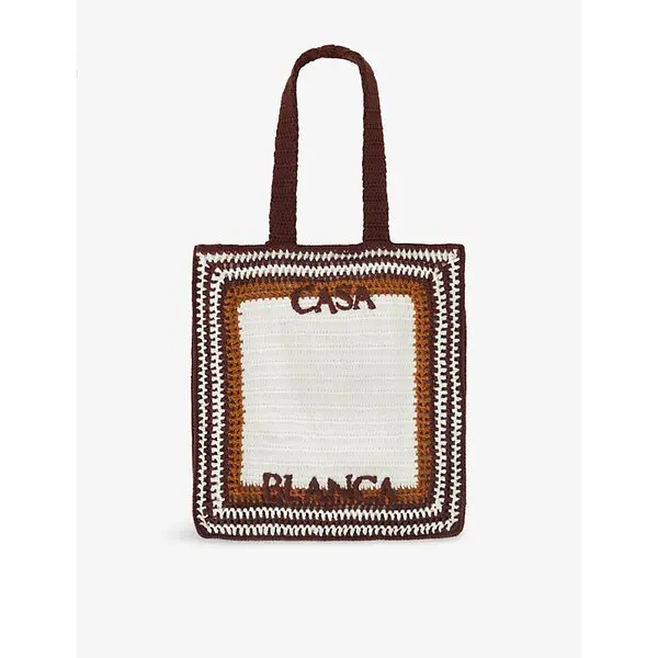 Casablanca Striped Cotton Crochet Tote Bag - Brown