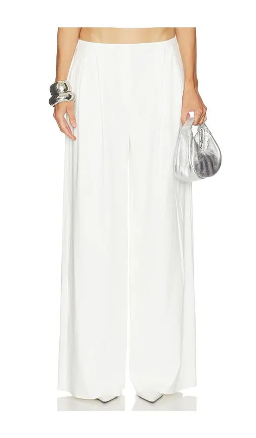 Norma Kamali Pleated Faux Suede Wide Leg Pants - White