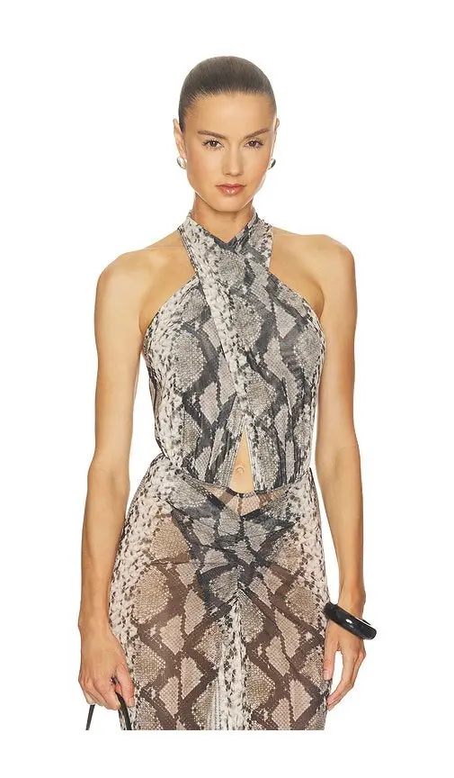 Lapointe X Revolve Printed Mesh Cross Bodysuit