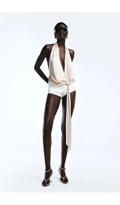 Revolve Cyrielle Halter Top With Scarf Drape - Beige