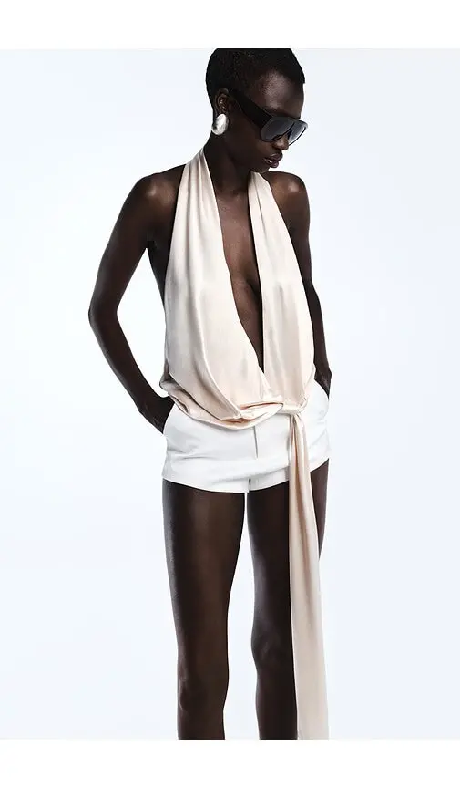 Revolve Cyrielle Halter Top With Scarf Drape - Beige