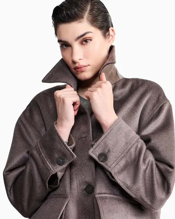 Giorgio Armani Caban Coat Regular Fit In Llama Wool With Patch Pockets