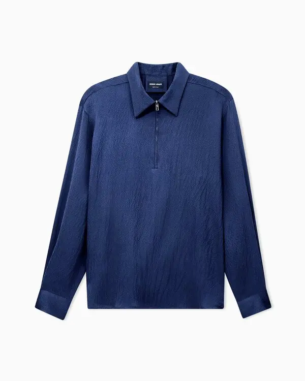 Giorgio Armani Shirt Regular Fit In Hammered Silk Satin - Blue