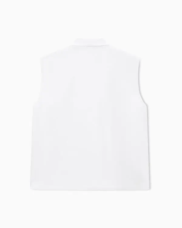 Giorgio Armani Sleeveless Silk Cady Mandarin Collar Shirt With Detachable Brooch - White