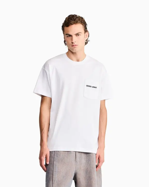 Giorgio Armani Cotton Interlock Jersey T-shirt With Lettering On The Back - White