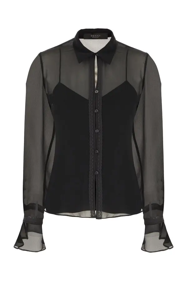 Gucci Black Sheer Draped Shirt