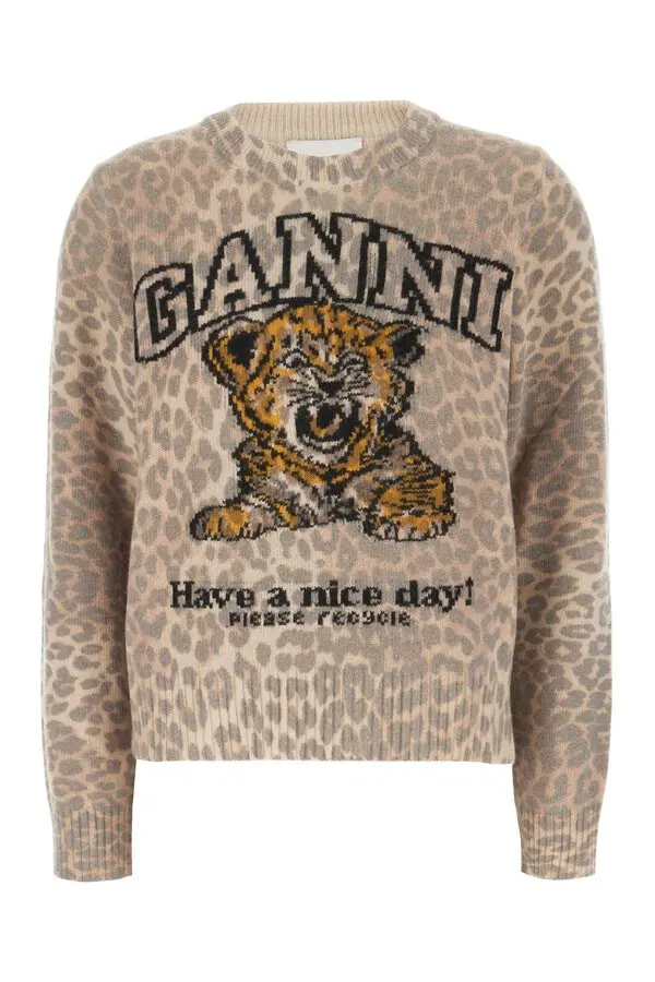 GANNI Leopard Print Tiger Graphic Knitwear - Multicolor
