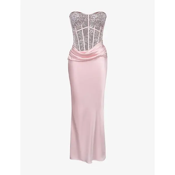 House Of Cb Ayana Corset Lace And Satin Maxi Dress - Pink