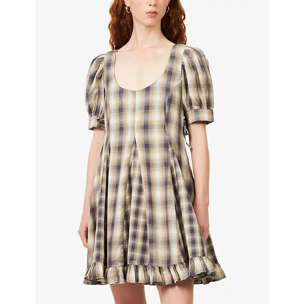 DAMSON MADDER Sabina Check Mini Cotton Mini Dress