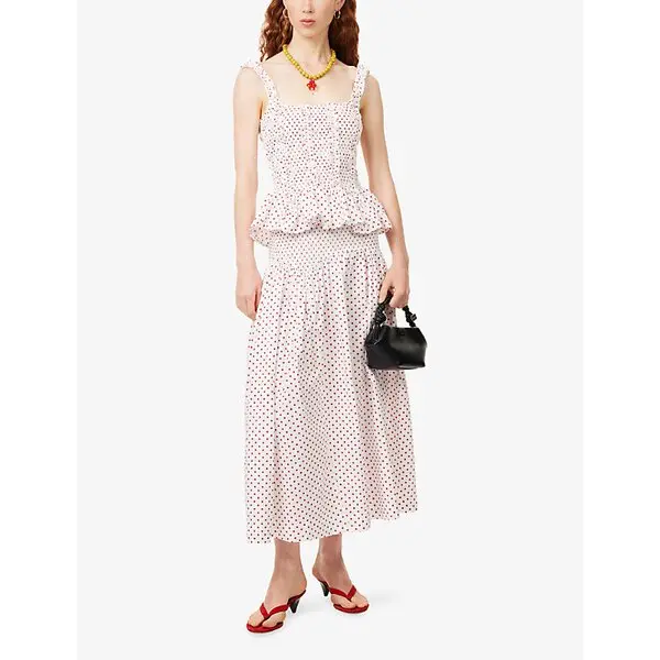 DAMSON MADDER Layla Polka-dot Cotton Midi Skirt