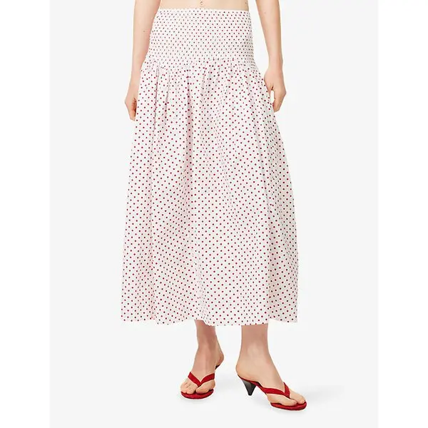 DAMSON MADDER Layla Polka-dot Cotton Midi Skirt