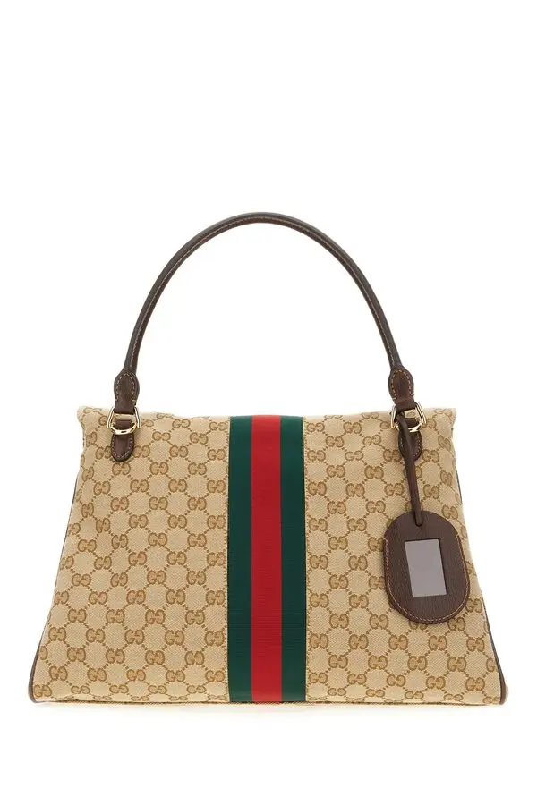 Gucci Monogram Canvas Top Handle Bag With Web Stripe