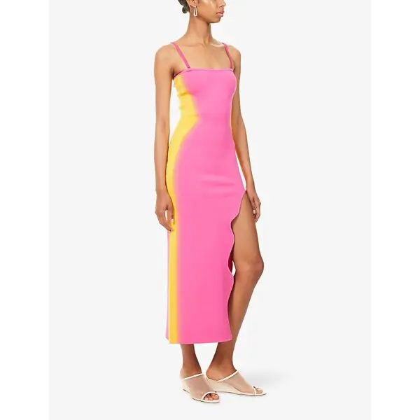 Ph5 Iris Scalloped-slit Stretch-knit Maxi Dress