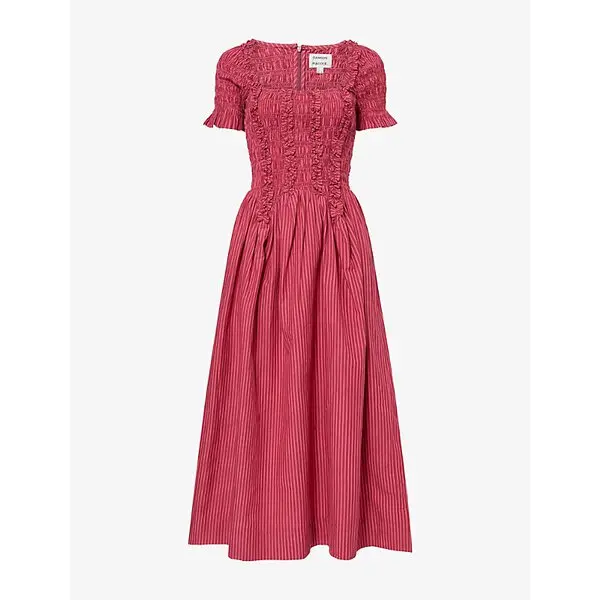 DAMSON MADDER Raphaela Ruffle Cotton Midi Dress - Berry
