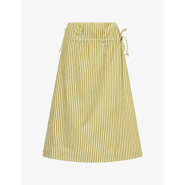 DAMSON MADDER Caspia Striped Cotton Midi Skirt - Basil