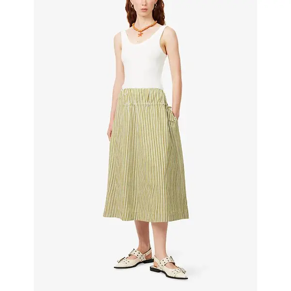 DAMSON MADDER Caspia Striped Cotton Midi Skirt
