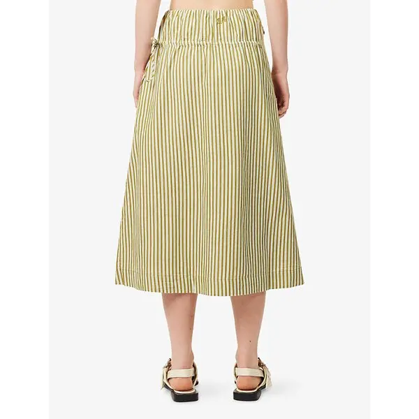 DAMSON MADDER Caspia Striped Cotton Midi Skirt
