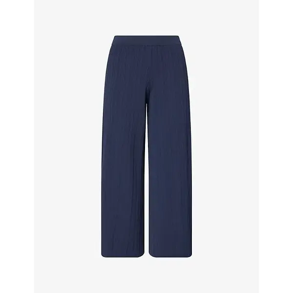 Max Mara Plissé Wide-leg Knitted Trousers - Navy