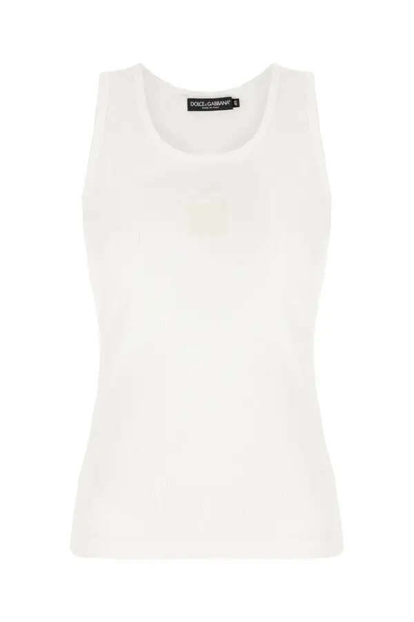 Dolce & Gabbana Ribbed Tank Top With Embossed Logo Detail - Multicolor