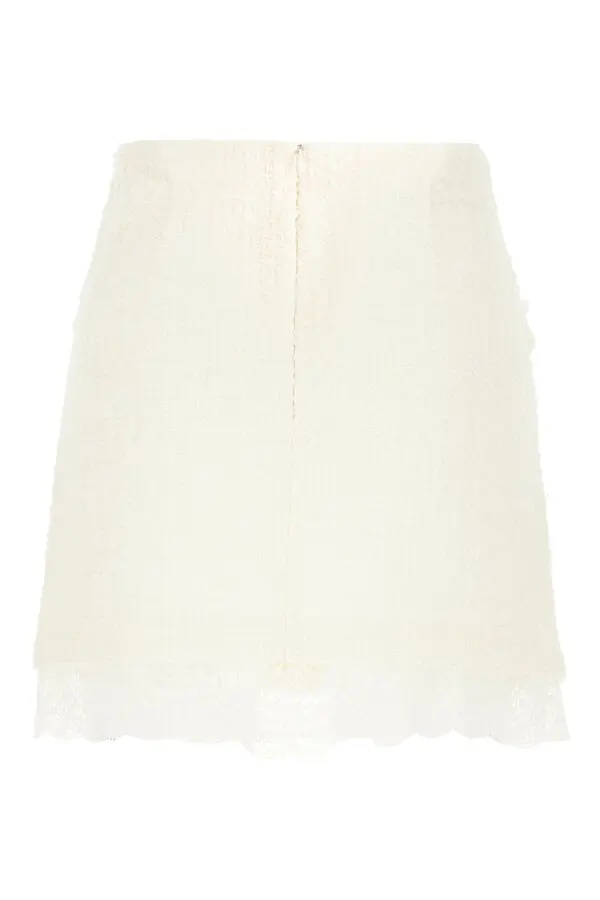 SELF-PORTRAIT Textured Skirt With Lace Trim And Bow Detail